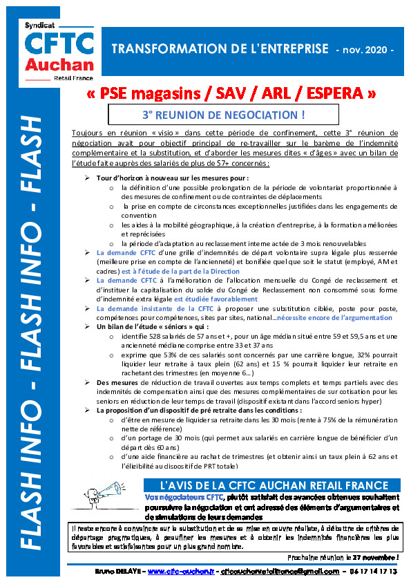 NEGOCIATION DU PSE : 3° ROUND ! - CFTC-Groupe Auchan
