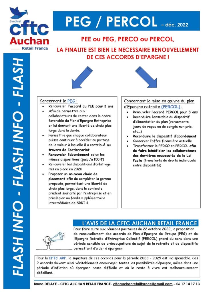 renouvellement PEG et PERCOL - CFTC-Groupe Auchan